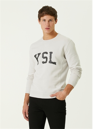 Erkek Ekru Logo Detaylı Sweatshirt Bej L EU Erkek Ekru Logo Detaylı Sweatshirt Bej L EU