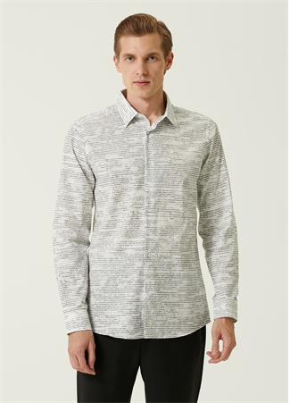 Palzileri Lab Erkek Beyaz Yazı Desenli Gömlek Siyah 4 IT