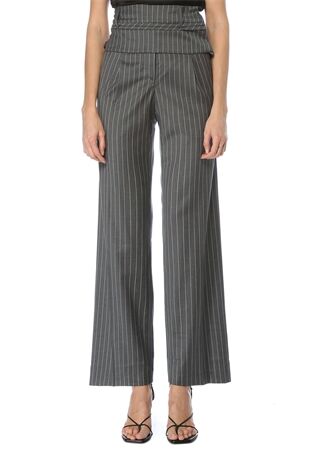 Christopher Esber Kadın Gri Yüksek Bel Çizgili Bol Paça Yün Pantolon 6 US