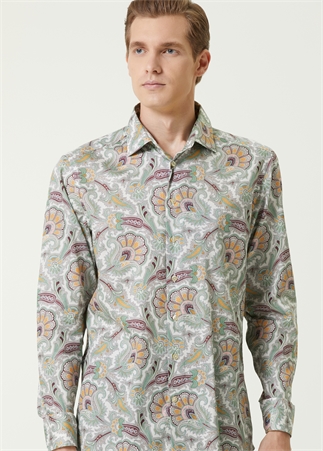 Etro Erkek Yeşil Etnik Desenli Gömlek Beyaz 42 IT Etro Erkek Yeşil Etnik Desenli Gömlek Beyaz 42 IT