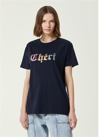 Zadig&Voltaire Kadın Lacivert Bisiklet Yaka Baskılı T-shirt S EU