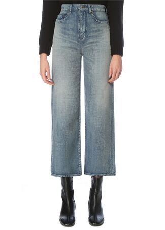 Kadın Mavi Yüksek Bel Cropped Jean Pantolon 25 US