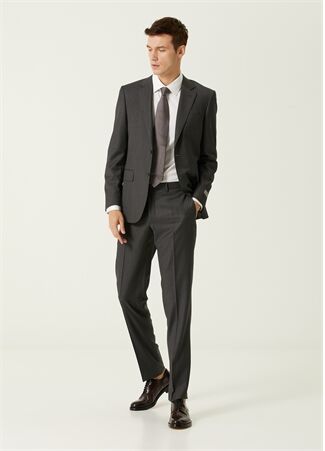 Canali Erkek Gri Çizgi Desenli Yün Takım Elbise 60 IT