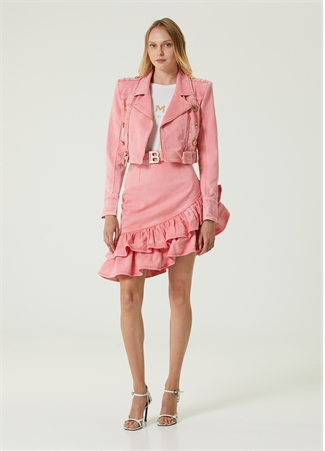 Balmain Kadın Pembe Logolu Kemer Detaylı Mini Etek 36 FR Balmain Kadın Pembe Logolu Kemer Detaylı Mini Etek 36 FR