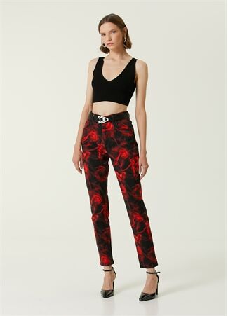 Academia Kadın Kırmızı Siyah Duman Baskılı Jean Pantolon 34