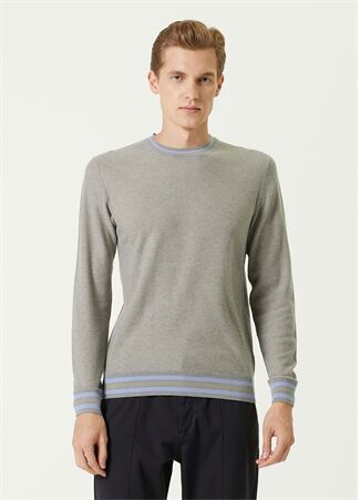 Palzileri Lab Erkek Gri Mavi Rib Detaylı Yün Kazak 46 IT