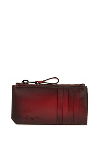 Santoni Erkek Bordo Logolu Deri Kartlık Kahverengi EU