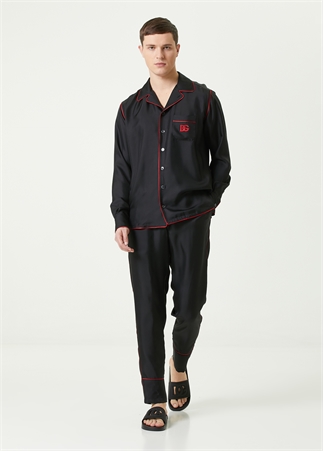 Dolce&Gabbana Erkek Siyah Logolu İpek Pijama Altı 46 IT