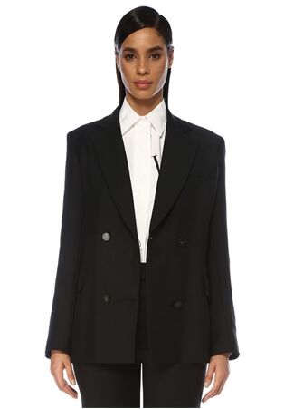 Valentino Kadın Siyah Kelebek Yaka Kruvaze Yün Ceket 44 IT