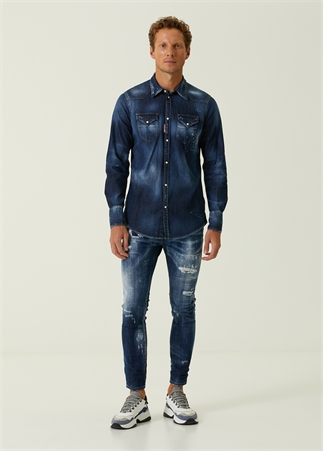 Dsquared2 Erkek Lacivert Yıpratmalı Normal Bel Jean Pantolon 46 IT Dsquared2 Erkek Lacivert Yıpratmalı Normal Bel Jean Pantolon 46 IT