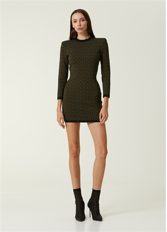 Balmain Kadın Haki Logo Jakarlı Mini Yün Elbise 36 FR Balmain Kadın Haki Logo Jakarlı Mini Yün Elbise 36 FR