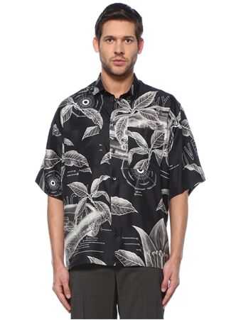 Givenchy Erkek Siyah Karışık Desenli İpek Gömlek 39 IT