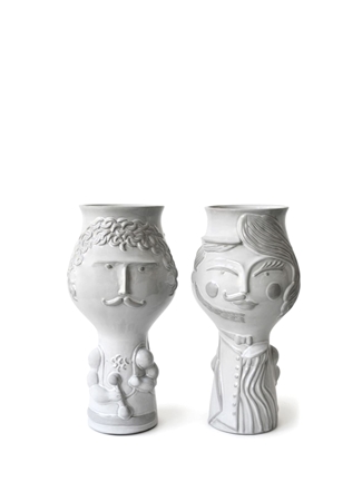 Jonathan Adler Utopia Figür Desenli Porselen Vazo Beyaz