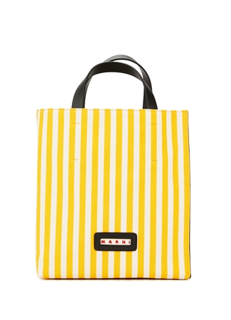 Marni Kadın Sarı Beyaz Çizgili Çanta Bej Eu