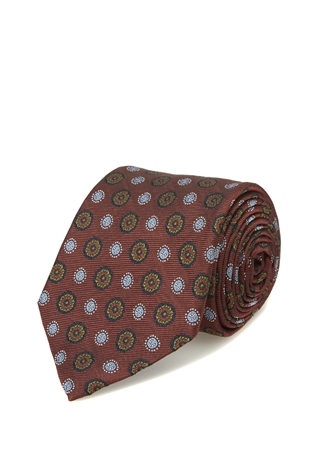 Tino Cosma Erkek Kiremit Mikro Geometrik Desenli İpek Kravat EU Tino Cosma Erkek Kiremit Mikro Geometrik Desenli İpek Kravat EU