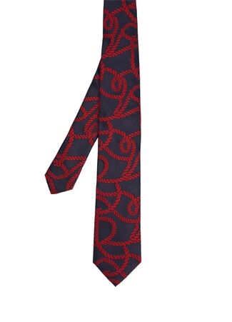 Palzileri Lab Erkek Kırmızı Lacivert Desenli İpek Kravat EU