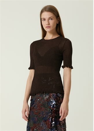 Beymen Club Kadın Simli Fırfır Detaylı Kısa Kol Triko Kırmızı S