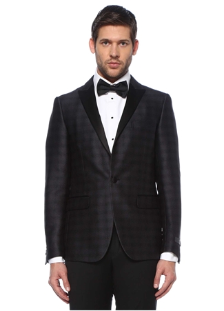 Pal Zileri Erkek Lacivert Kareli Saten Garnili Ceket Mavi 48 IT