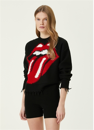 Alanui Kadın Siyah Bisiklet Yaka Dudak Jakarlı Kazak XS EU Alanui Kadın Siyah Bisiklet Yaka Dudak Jakarlı Kazak XS EU