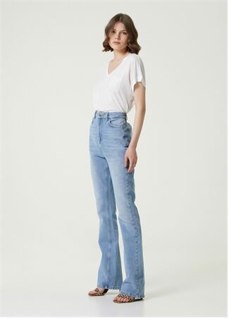 Network Kadın Beyaz V Yaka Basic T-shirt L EU