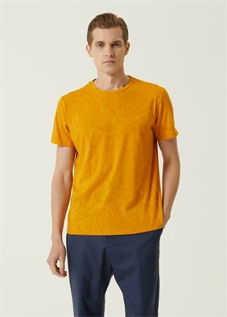 Etro Erkek Sarı Bisiklet Yaka Şal Desenli T-shirt S EU