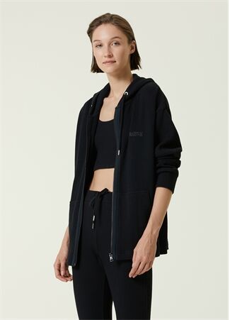 Bassigue Kadın Siyah Fermuarlı Waffle Dokulu Sweatshirt S EU