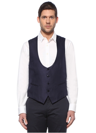 Cerimonia Erkek Lacivert U Yaka Dokulu İpek Yelek 50 IT