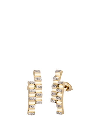 Baguette Kadın Gold Çubuk Formlu Altın Rengi Küpe EU