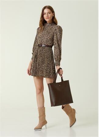 Beymen Club Kadın Dik Yaka Leopar Desenli Mini Elbise Bej 42