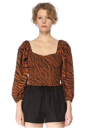 Faithfull The Brand Kadın Ravello Kahverengi Zebra Desenli Bluz S EU