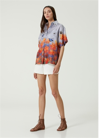 Zimmermann Kadın Çiçekli Kısa Kol İpek Gömlek 0 US