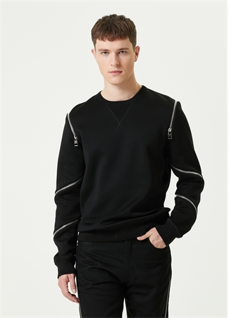 Alexander McQueen Erkek Siyah Fermuar Detaylı Sweatshirt L EU Alexander McQueen Erkek Siyah Fermuar Detaylı Sweatshirt L EU