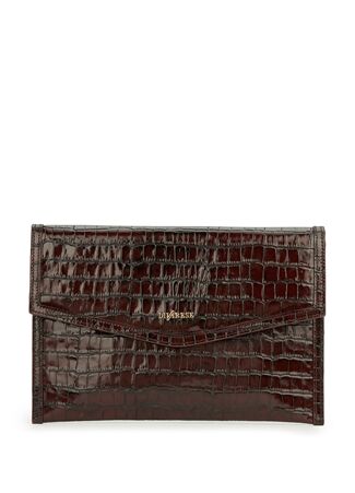 Divarese Kadın Bordo Krokodil Dokulu Deri El Portföyü EU