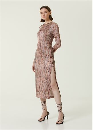 Alexis Kadın Verita Desenli Uzun Kol Midi Elbise S EU