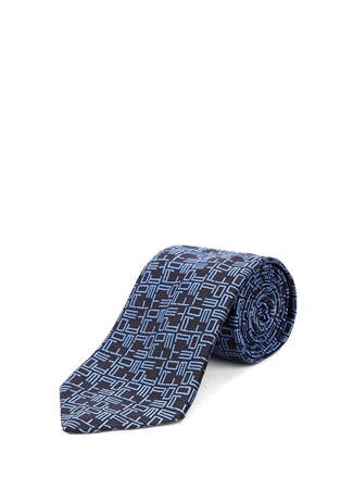 Etro Erkek Mavi Siyah Geometrik Desenli İpek Kravat EU