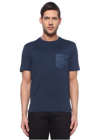Prada Erkek Mavi Bisiklet Yaka Cep Garnili T-shirt M EU