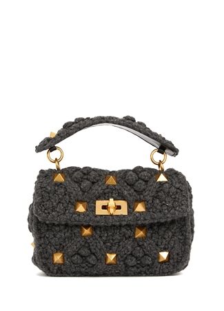 Valentino Garavani Kadın Rockstud Antrasit Kaşmir Omuz Çantası Gri EU