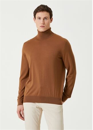 Zegna Erkek Kahverengi Balıkçı Yaka Yün Kazak Bej 52 IT