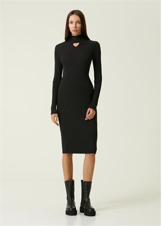 Bottega Veneta Kadın Kahverengi Dik Yaka Midi Yün Elbise S EU