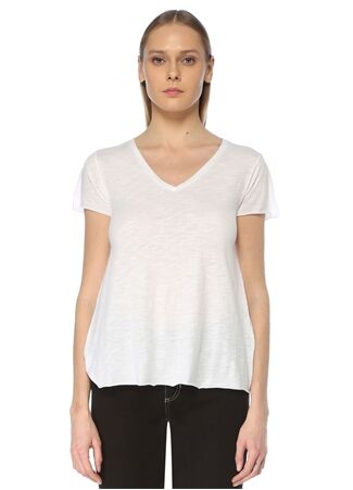 American Vintage Kadın Beyaz V Yaka T-shirt S EU