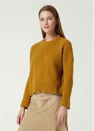 Beymen Club Kadın Sarı Bisiklet Yaka Jakarlı Yün Kazak S