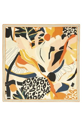 Beymen Kadın Leopar Desenli 90x90 cm İpek Eşarp Turuncu EU
