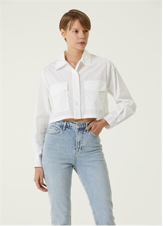 Beymen Club Kadın Beyaz Çift Cepli Crop Poplin Gömlek L