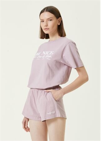Sporty & Rich Kadın Lila Bisiklet Yaka Baskılı T-shirt Pembe S EU