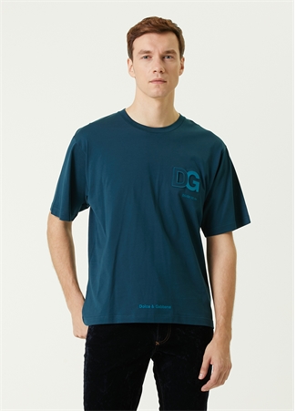 Dolce&Gabbana Erkek Mavi Kabartmalı Logolu T-shirt 44 IT