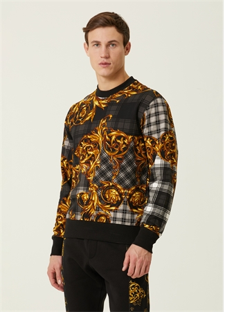 Versace Jeans Couture Erkek Siyah Gri Ekoseli Logolu Sweatshirt XS EU Versace Jeans Couture Erkek Siyah Gri Ekoseli Logolu Sweatshirt XS EU
