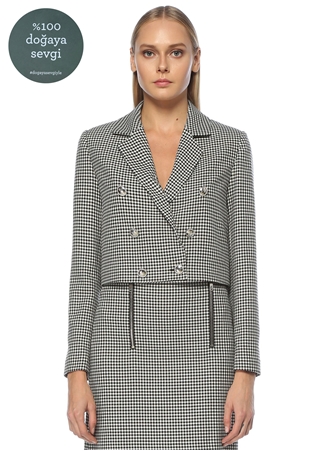 Beymen Club Kadın Siyah Beyaz Pötikareli Kruvaze Yaka Ceket 40