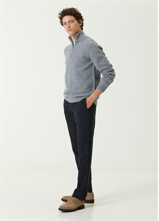 Sandro Erkek Lacivert Beli Kordonlu Yün Pantolon 42 IT
