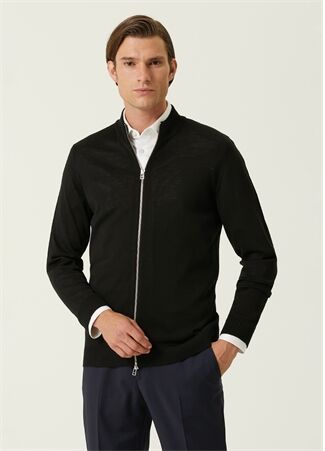 Network Erkek Slim Fit Siyah Dik Yaka Yün Hırka S EU