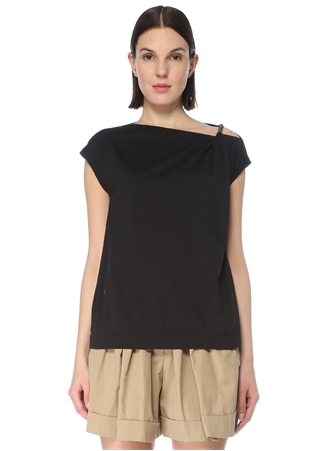 Brunello Cucinelli Kadın Siyah Omuz Detaylı Taş İşlemeli T-shirt S EU
